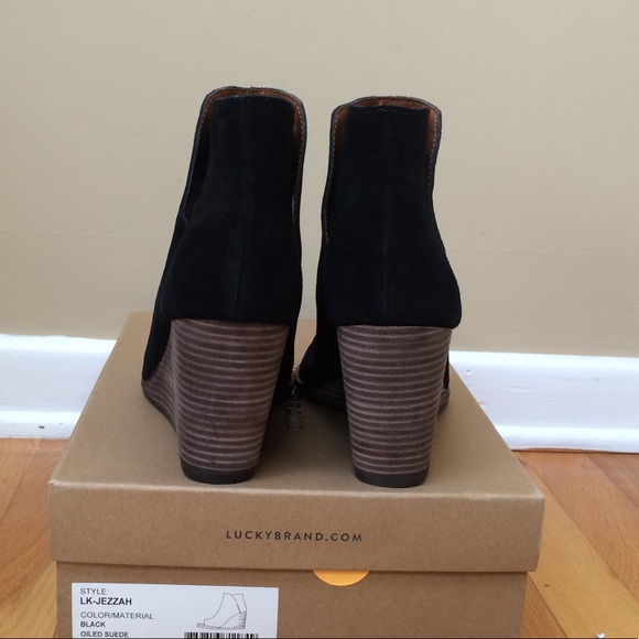 Lucky Brand | Shoes | Lucky Brand Jezzah Peep Toe Oiled Suede Wedge ...